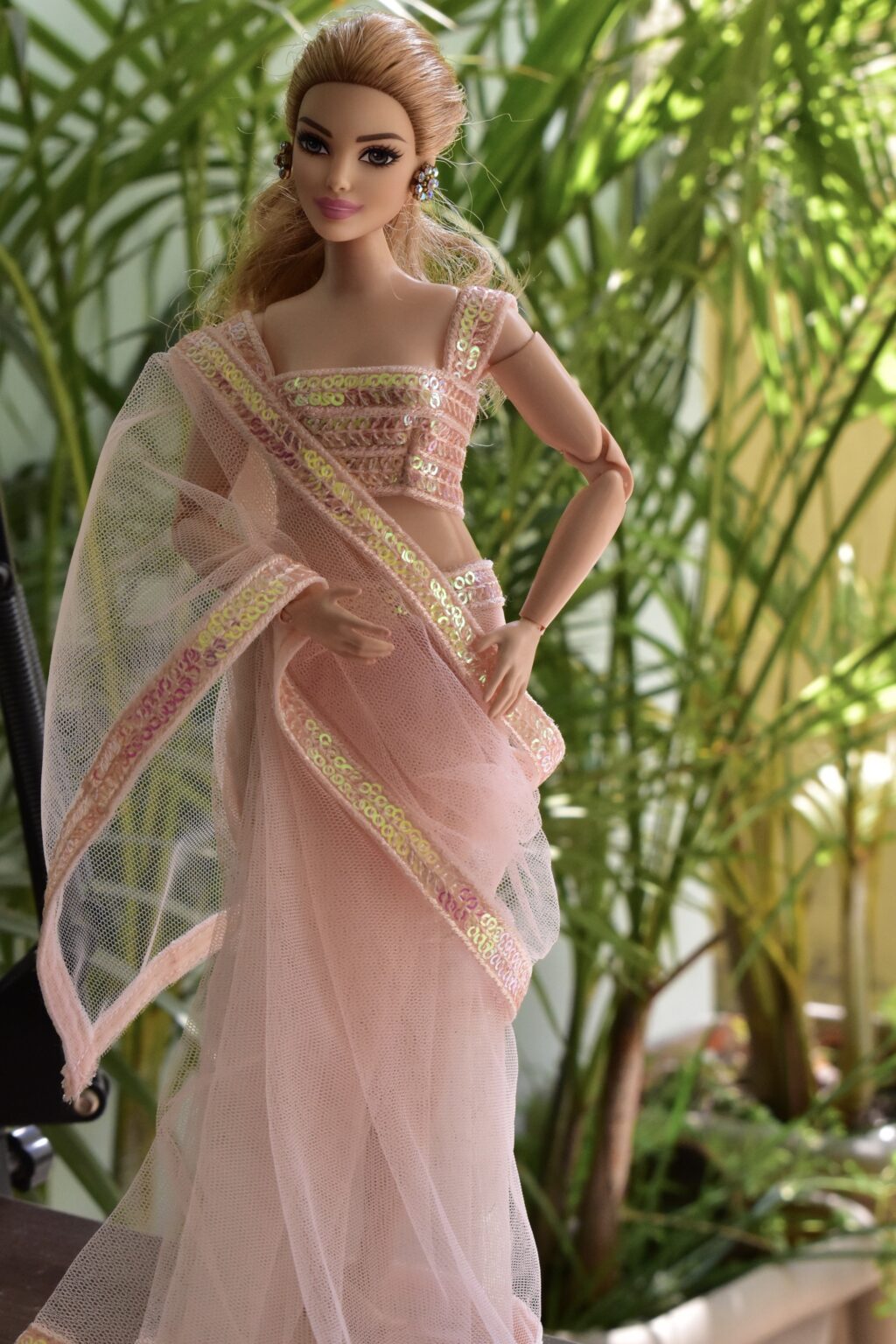 Pink tulle saree for curvy Barbie doll - Mimidollss